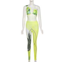 China 2021 summer women's sexy new one-shoulder strap clubwear  print contrast color hollow out tight casual sports suit for sale