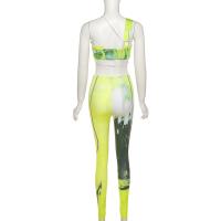 China 2021 summer women's sexy new one-shoulder strap clubwear  print contrast color hollow out tight casual sports suit for sale