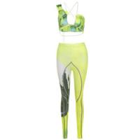 China 2021 summer women's sexy new one-shoulder strap clubwear  print contrast color hollow out tight casual sports suit for sale