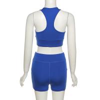 China 2021 summer two new pieces sports set include women's summer solid color U-shaped neck midriff-baring vest and Belts shorts for sale