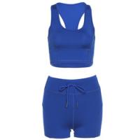 China 2021 summer two new pieces sports set include women's summer solid color U-shaped neck midriff-baring vest and Belts shorts for sale