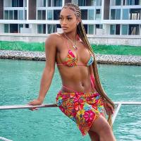 China Summer 2021 women's sexy new gauze print halter neck strapping vest G-string backless bikini set two pieces Nightclub clothing for sale