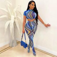 China new design transparent Net yarn perspective Sexy short sleeve sports outfit Solid color fashion two-piece women yoga set for sale