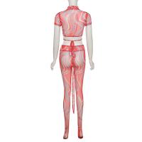 China new design transparent Net yarn perspective Sexy short sleeve sports outfit Solid color fashion two-piece women yoga set for sale
