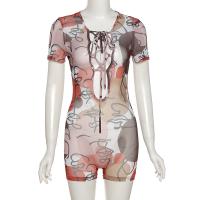 China 2021 summer for women's sexy cut-out mesh print high-waisted strappy sports jumpsuit for sale