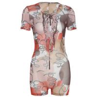 China 2021 summer for women's sexy cut-out mesh print high-waisted strappy sports jumpsuit for sale