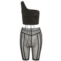 China 2021 summer women's new sexy mesh tight short sportswear sleeveless one-shoulder backless casual clubwear for sale