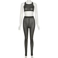 China 2021 summer new women sexy perspective shape lift buttocks two pieces gym wear pure color thread leisure sports suit for sale