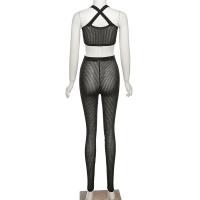 China 2021 summer new women sexy perspective shape lift buttocks two pieces gym wear pure color thread leisure sports suit for sale