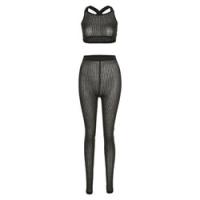 China 2021 summer new women sexy perspective shape lift buttocks two pieces gym wear pure color thread leisure sports suit for sale