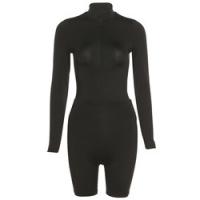 China 2021 summer Best Selling women Long Sleeve Grey front Zipper Open Chest Casual Jumpsuit One Piece Short sports set for sale