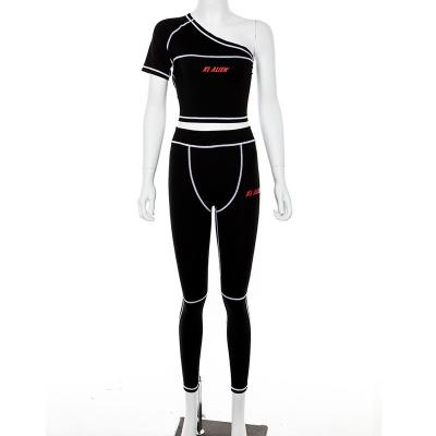 China Spring Fashion Women One Off-the-Shoulder Single Sleeve Long Pants Slim  Fitness Yoga sportswear crop top for sale