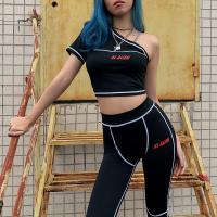 China Spring Fashion Women One Off-the-Shoulder Single Sleeve Long Pants Slim  Fitness Yoga sportswear crop top for sale