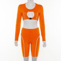 China Women Two Piece Short Set Casual Sportswear bright Long Sleeve Jogging Crop Top Workout Set Sweat Suit for sale