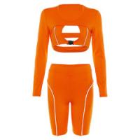 China Women Two Piece Short Set Casual Sportswear bright Long Sleeve Jogging Crop Top Workout Set Sweat Suit for sale