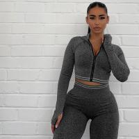 China 2021 New Arrival ladies solid color fitness clothes famous brand women breathable casual sports suit two pieces sportswear for sale