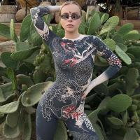 China new design ladies fashion restoring ancient ways China-style printed long sleeve gym wear high waist skinny casual jumpsuits for sale