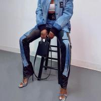 China Wholesale Custom Women Fashion Street Shot PU Imitation Leather High Waist Tight Splicing Casual Jeans Pants for sale