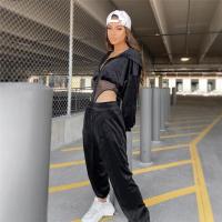 China new Fall mesh sexy see through long sleeve bodysuits yoga pants 2 piece sports outfits women  two pieces sport suit ems for sale