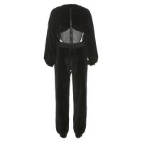 China new Fall mesh sexy see through long sleeve bodysuits yoga pants 2 piece sports outfits women  two pieces sport suit ems for sale
