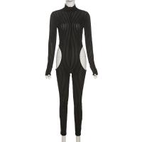 China 2021 wholesale autumn stand collar stripe sportswear hollow out hip lift  jumpsuit for women one piece yoga set for sale