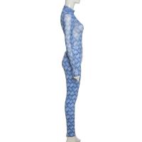 China Night Club Women Bodycon two Pieces Blue Mesh Jumpsuit ladies Rompers Long Sleeves fitness Clothing in stock for sale