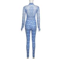 China Night Club Women Bodycon two Pieces Blue Mesh Jumpsuit ladies Rompers Long Sleeves fitness Clothing in stock for sale