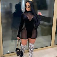 China Women's Elegant One Piece Romper And Jumpsuit Long Sleeve Skinny sports Set Sexy Mesh sportswear  For ladies in stock for sale