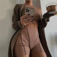 China Summer simple women solid color slim sleeveless fitness yoga set high waist lift hip tight shorts running sportswear for sale