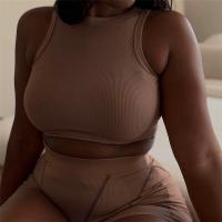 China Summer simple women solid color slim sleeveless fitness yoga set high waist lift hip tight shorts running sportswear for sale
