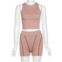 China Summer simple women solid color slim sleeveless fitness yoga set high waist lift hip tight shorts running sportswear for sale