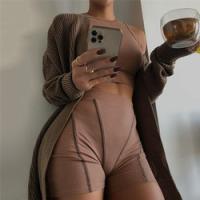 China Summer simple women solid color slim sleeveless fitness yoga set high waist lift hip tight shorts running sportswear for sale