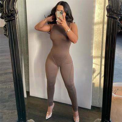 China Women Workout Set Zipper Running Fitness wear Sexy sleeveless Sportswear Ladies stand collar Sports Jumpsuits for sale