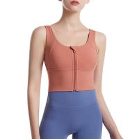 China Spot fashion front zipper yoga underwear with Removable cups women gym wear fitness shock absorption running sports bra for sale
