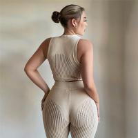 China 2022 summer women new sexy knitted sleeveless fitness sportswear high waist lift hip tight trousers casual gym suit for sale