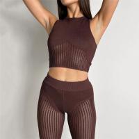 China 2022 summer women new sexy knitted sleeveless fitness sportswear high waist lift hip tight trousers casual gym suit for sale