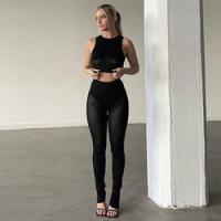 China 2022 summer women new sexy knitted sleeveless fitness sportswear high waist lift hip tight trousers casual gym suit for sale