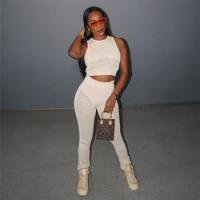 China 2022 summer women new sexy knitted sleeveless fitness sportswear high waist lift hip tight trousers casual gym suit for sale