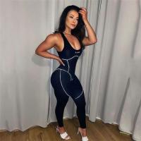China 2022 spring new women letter print sexy running backless yoga set high waist tight sports fitness jumpsuit for sale