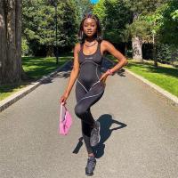 China 2022 spring new women letter print sexy running backless yoga set high waist tight sports fitness jumpsuit for sale