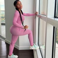 China Women sportswear New Solid Color Slim Long Sleeve running gym wear High Waist Tight Pants Casual yoga Suit for sale