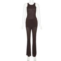 China 2022 summer women sports running yoga set new sexy sleeveless slit top high waist fitness casual trousers suit for sale