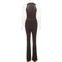 China 2022 summer women sports running yoga set new sexy sleeveless slit top high waist fitness casual trousers suit for sale