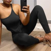China Spring women fitness yoga clothing new fashion irregular sloping shoulder slim top high waist casual trousers suit for sale