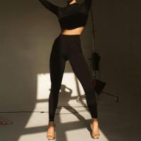China Spring and Summer women running yoga set new sexy long sleeve tight top high waist trousers sports fitness suit for sale