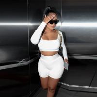 China New Women Sexy Two Piece fitness Sets Open Back Fashion Long Sleeve Top Elastic and high Waist Shorts Basic gym Tracksuit for sale