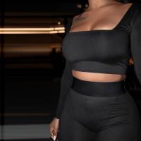 China New Women Sexy Two Piece fitness Sets Open Back Fashion Long Sleeve Top Elastic and high Waist Shorts Basic gym Tracksuit for sale