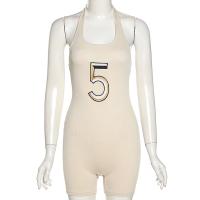 China Summer Casual Clothing New Sexy backless Hanging Neck Short Sport yoga wear Women embroidery digital fitness Jumpsuits for sale