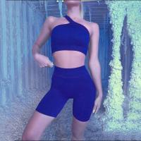China Spring and Summer women fashion sloping shoulder sleeveless fitness sportswear high waist peach hip shorts yoga set for sale