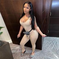 China 2022 Summer New Women Sleeveless Low Cut yoga jumpsuit Solid Color Slim High Waist Sports One Piece Pants for sale